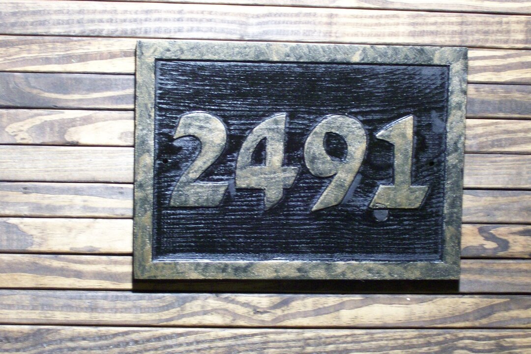 Address Sign Custom Carved Brass Finished Wood Hand Painted Plaque - Etsy
