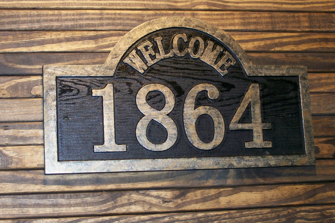 Custom Address Sign Welcome Antique Brass Finished Wood - Etsy