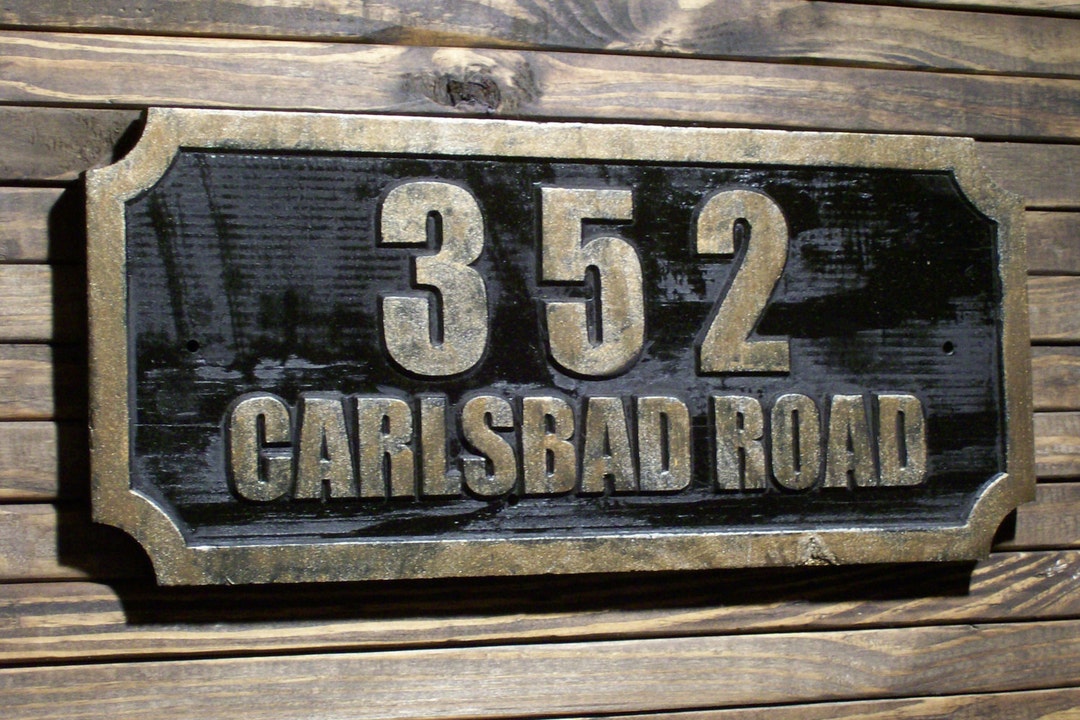 Large Address Sign Carved Wood Antique Brass Finished Custom Carved ...