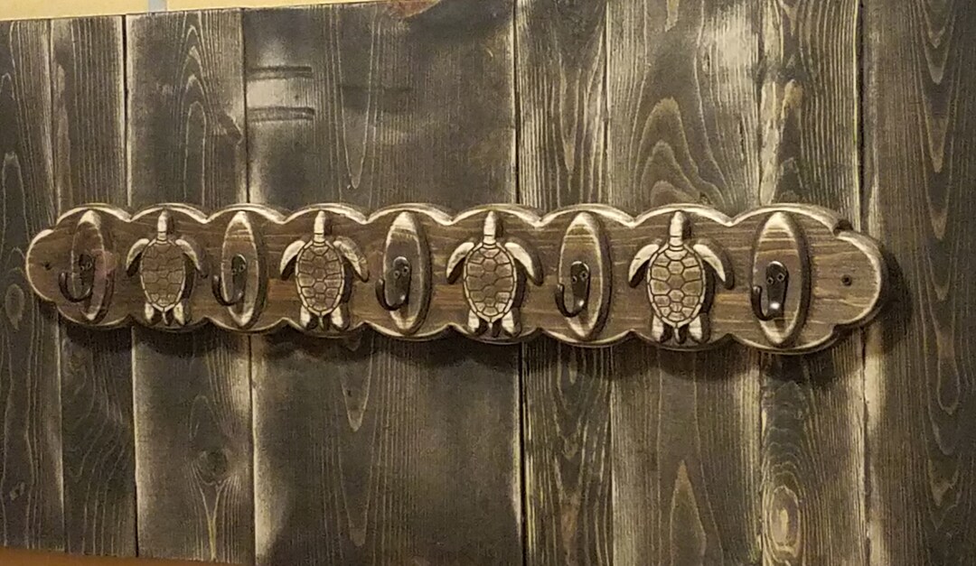 Coat Rack Sea Turtles Carved Beach Decor Distressed Dark Walnut - Etsy