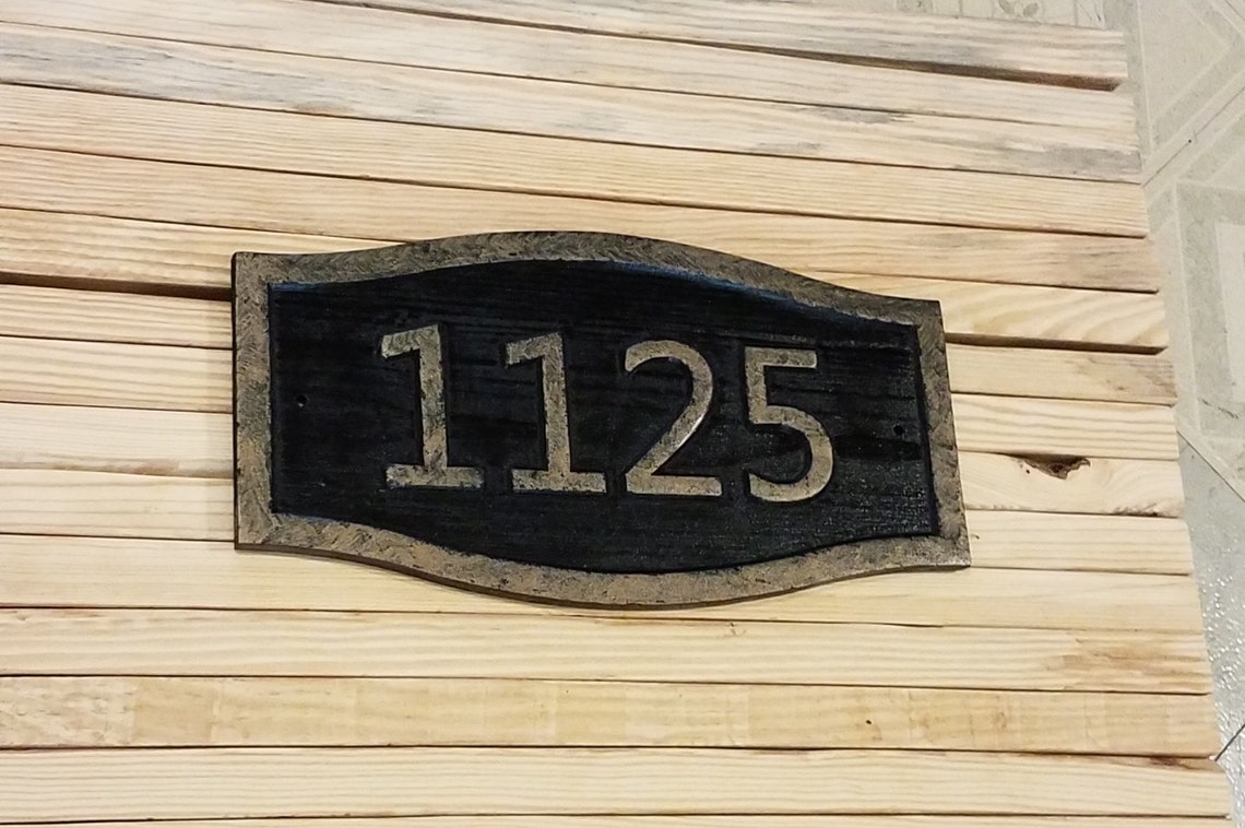 House Numbers Custom Carved Sign Wood With Brass Finish - Etsy