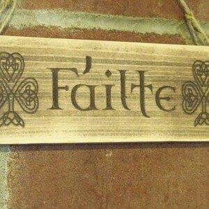 Carved Gaelic Failte Sign Free Shipping Distressed Wood Welcome Entry ...
