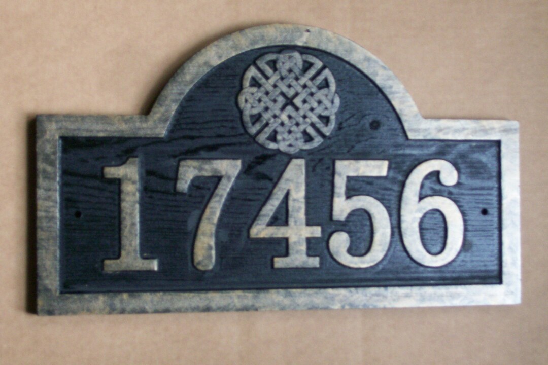 Carved Address Sign Raised Numbers and Celtic Knot Design. Antique ...
