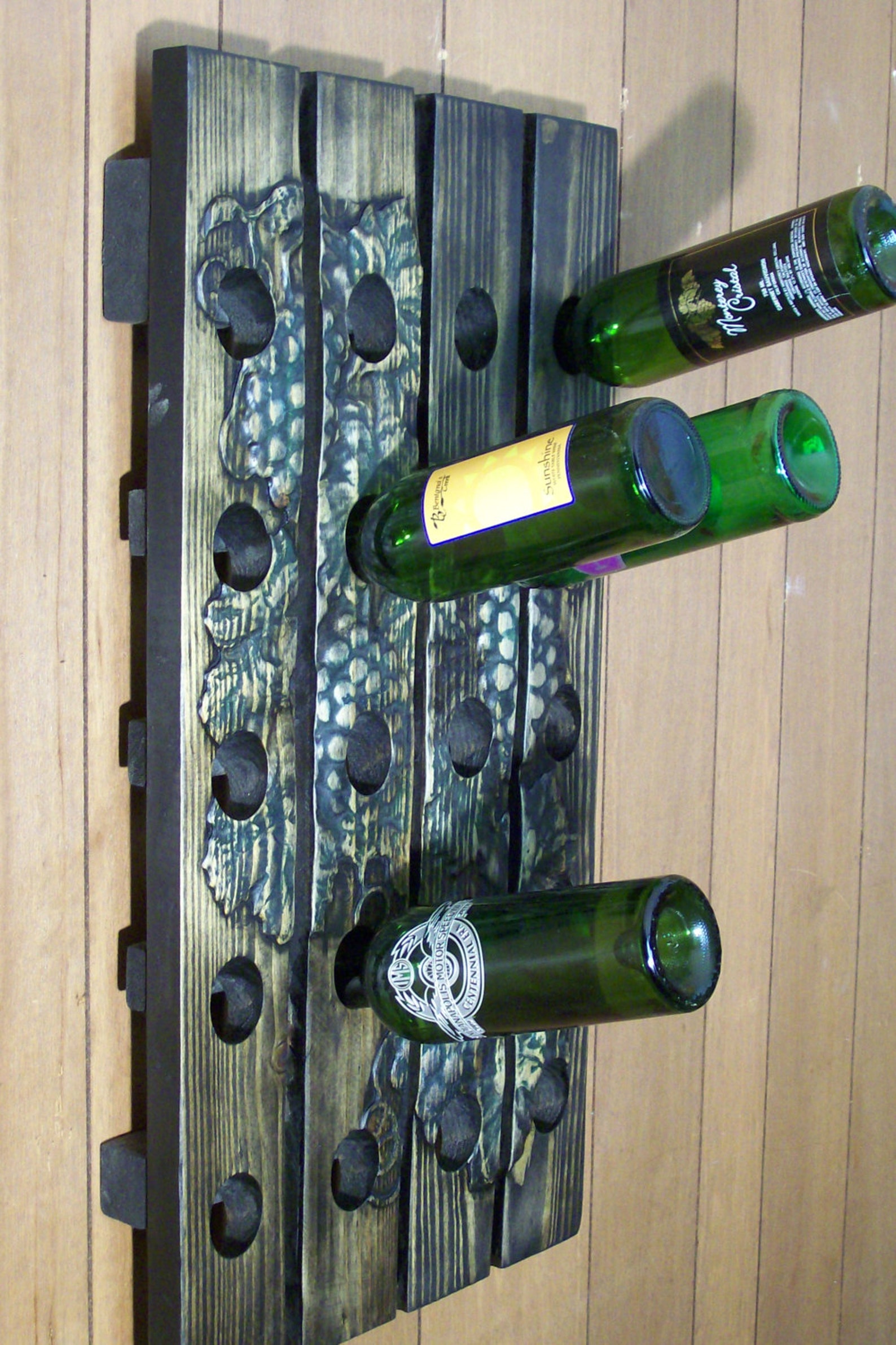 Wood Wine Rack With Bas Relief Carved Grapevines. One of a - Etsy