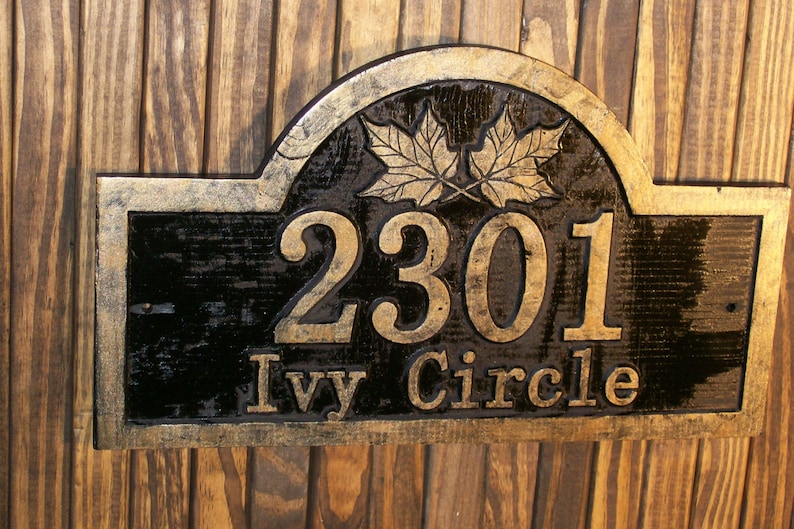 Custom Carved Address Sign With Maple Leaves - Etsy