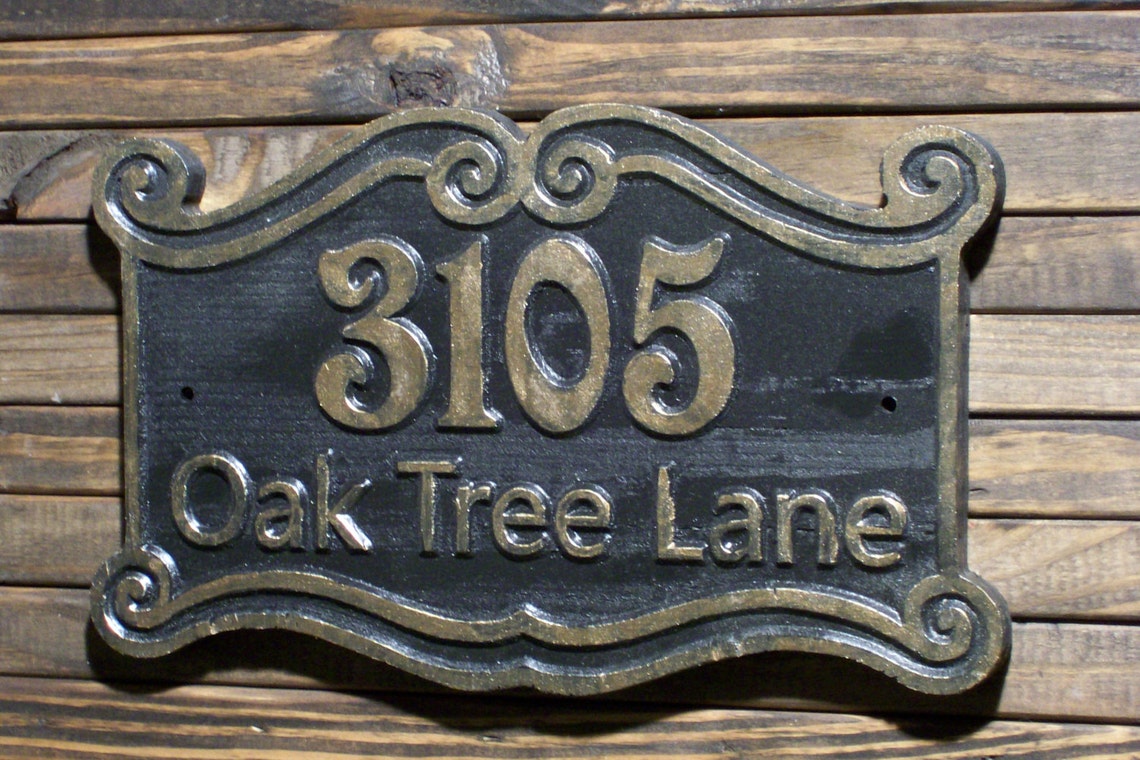 Wood Address Sign Antique Brass Finished Victorian Sign Double - Etsy