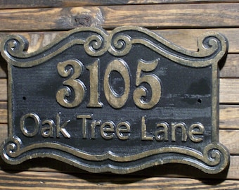 Address Sign Custom Carved Antique Brass Finished Large Wood | Etsy
