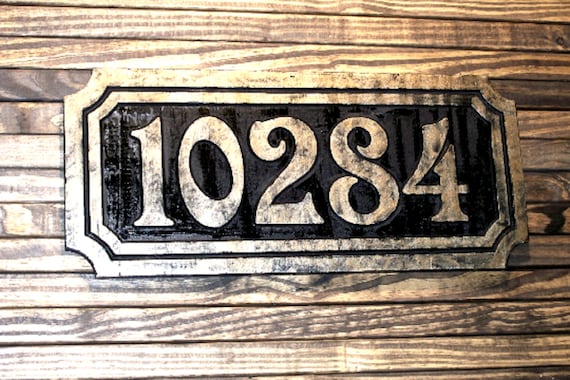 Large Address Numbers Sign Antique Brass Finished Wood Custom | Etsy