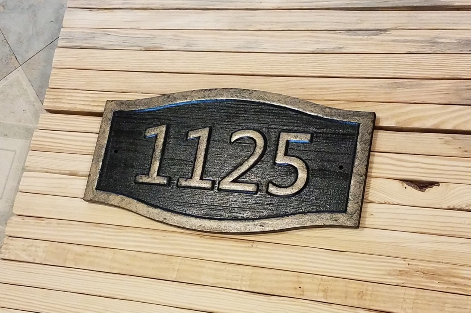 House Numbers Custom Carved Sign Wood With Brass Finish - Etsy