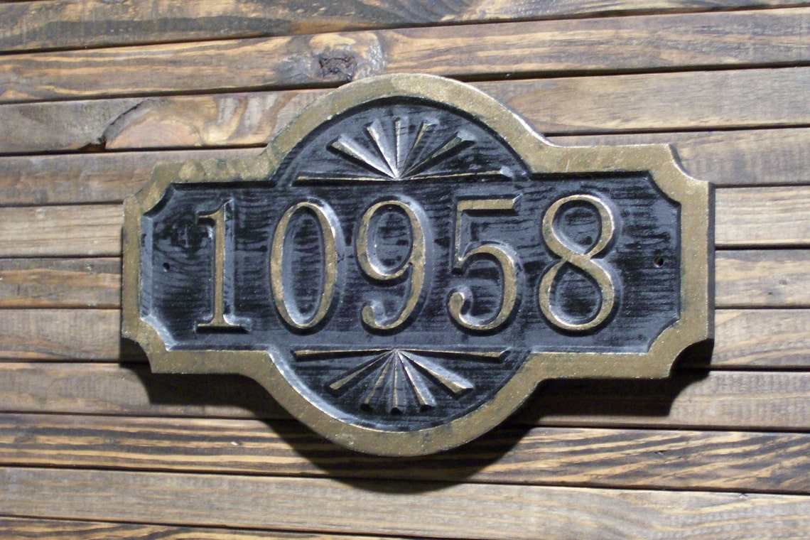 Address Sign Antique Brass Finished Double Arch Custom Carved - Etsy