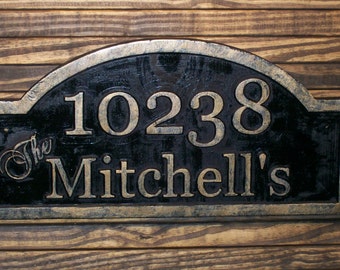 Address Sign Custom Carved Antique Brass Finished Large Wood | Etsy