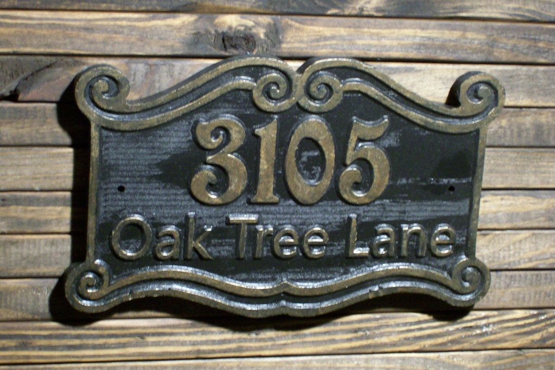 Address Sign Double Scroll Border Antique Brass Finished - Etsy