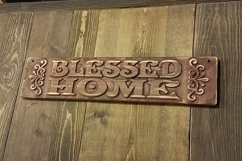Blessed Home Sign Carved Wood Distressed Faded Shabby Sign - Etsy