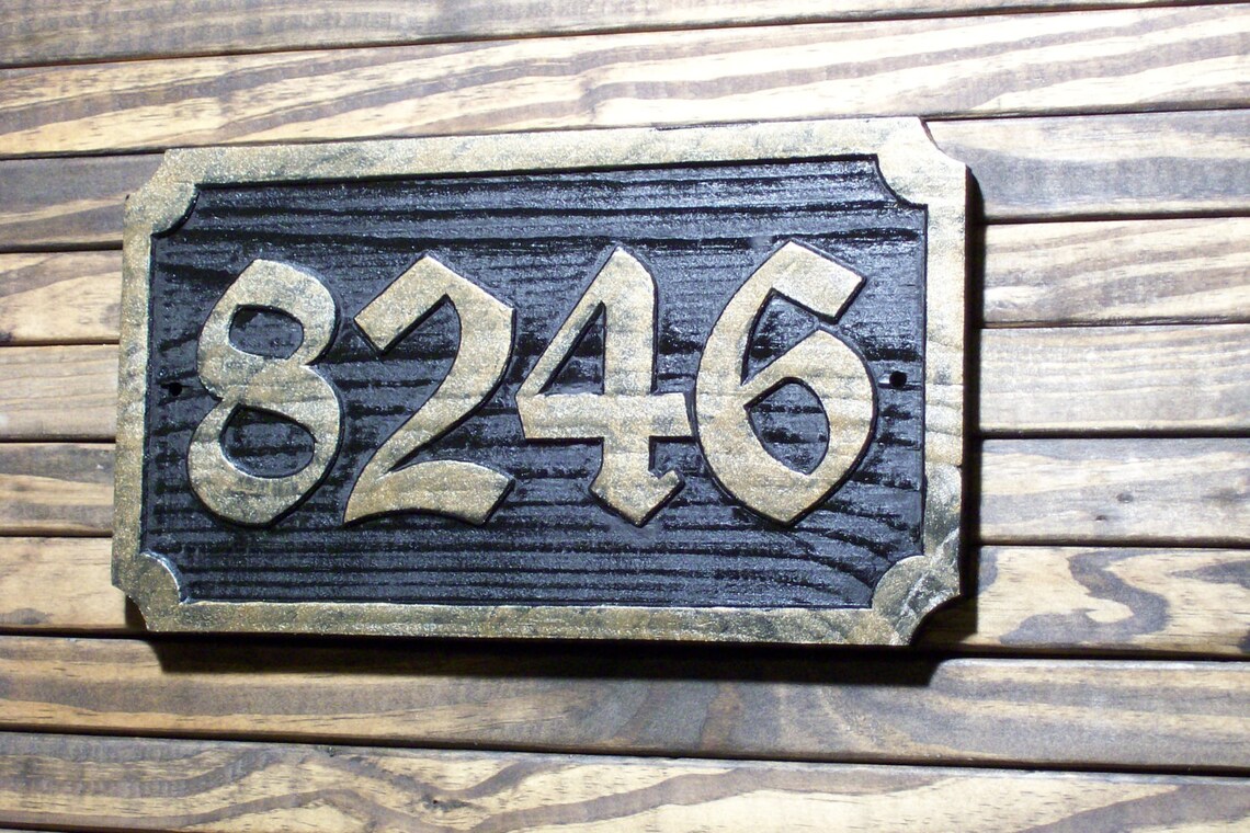 Custom Carved Address Sign Brass Finished Wood Hand Painted - Etsy