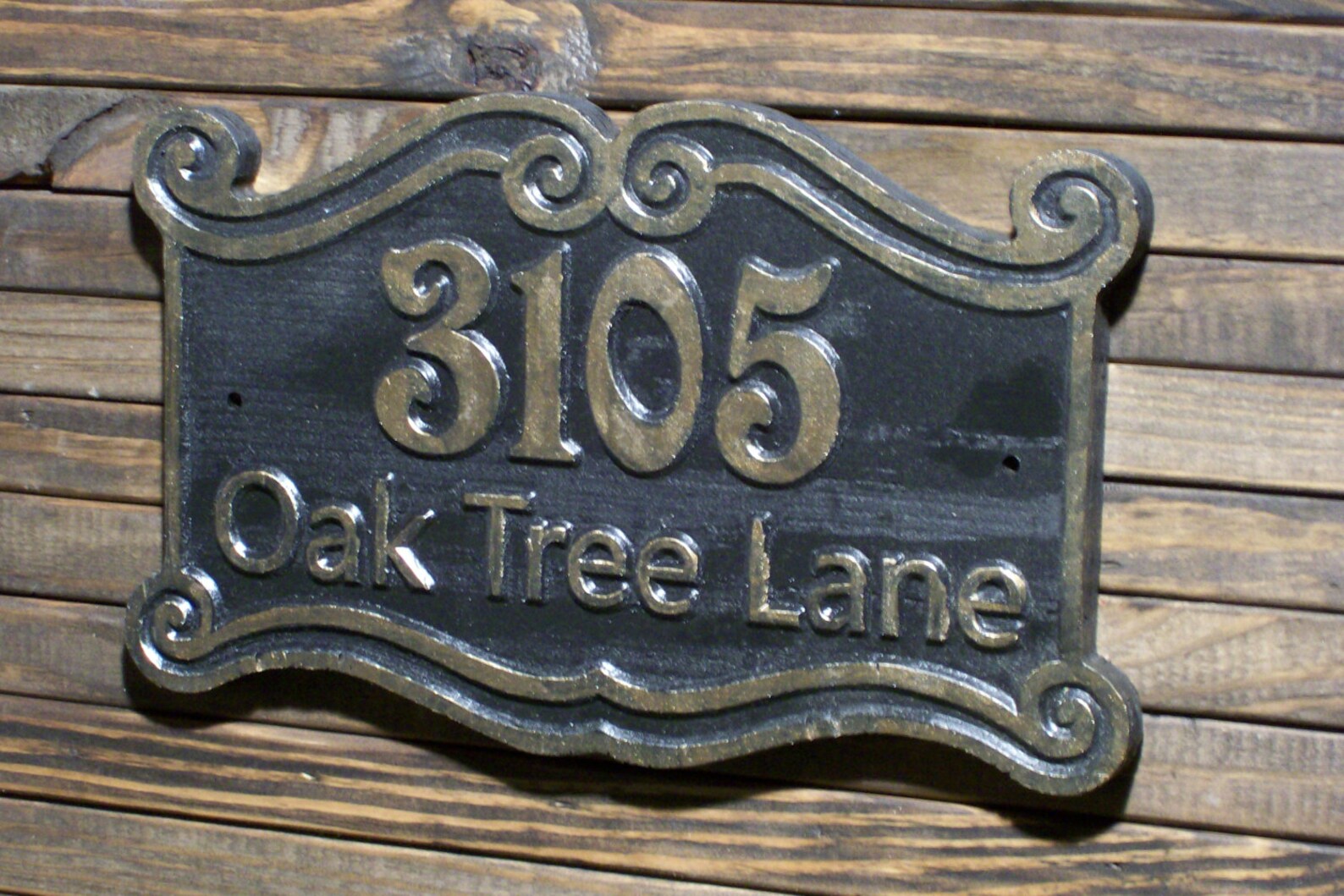 Wood Address Sign Antique Brass Finished Victorian Sign Double Scroll ...