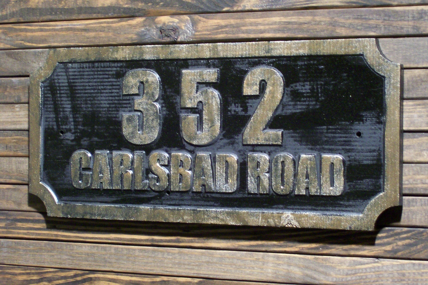 Large Address Sign Antique Brass Finished Wood Custom Carved | Etsy