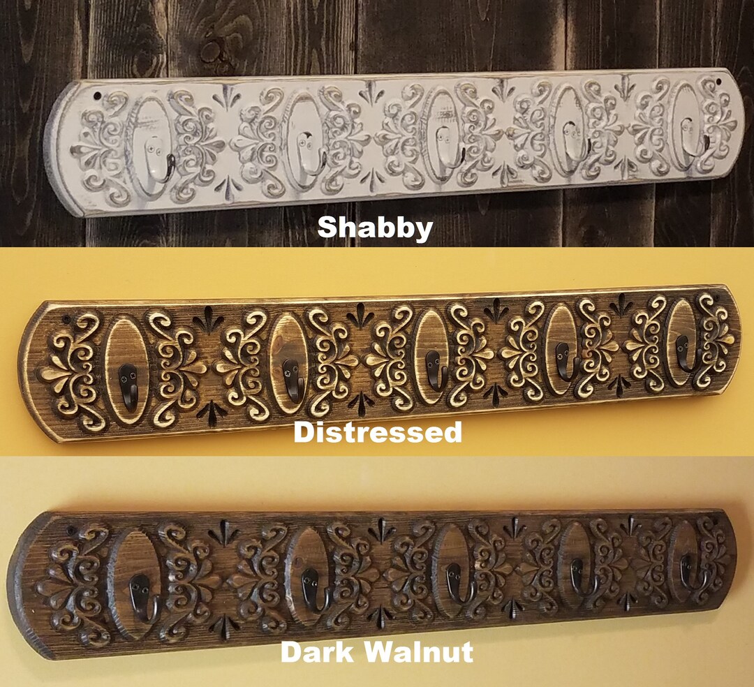 Shabby Coat Rack, Carved Fancy Scroll Work French Chic Distressed Dark ...