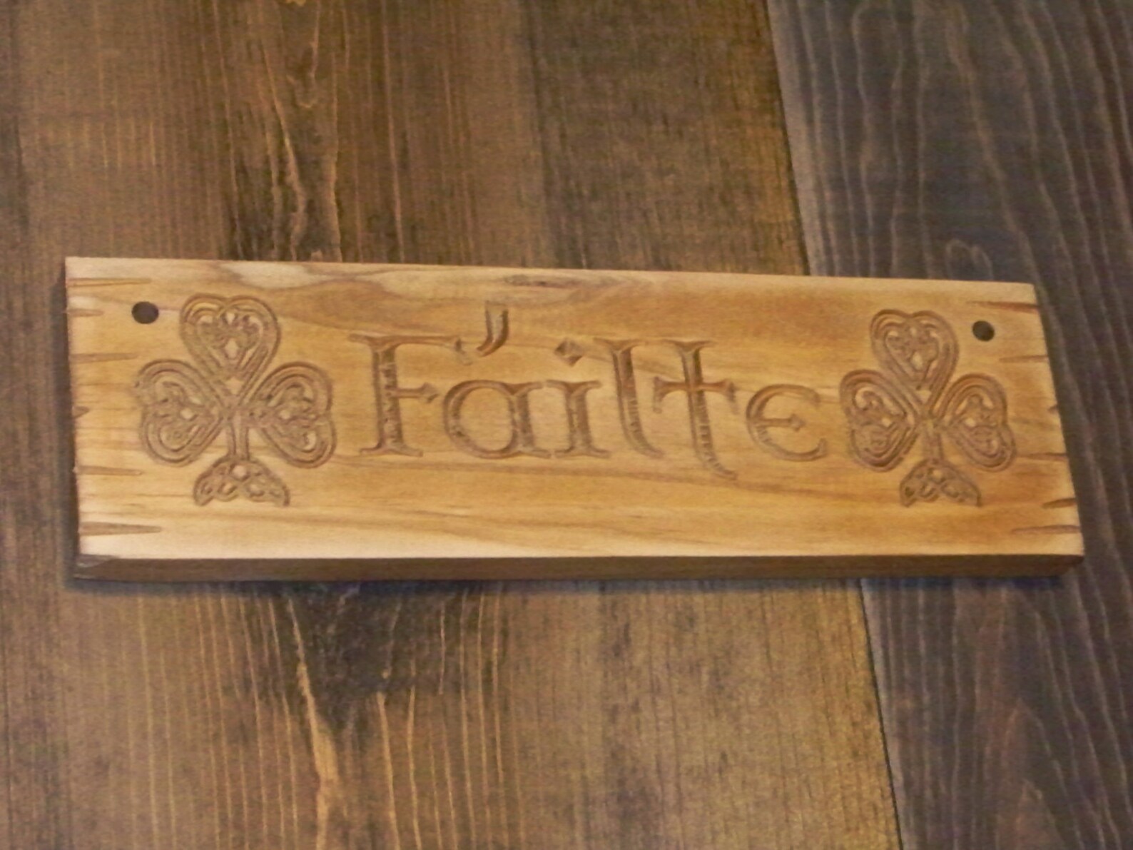 Failte Sign Carved Free Shipping Gaelic Distressed Wood Welcome Entry ...