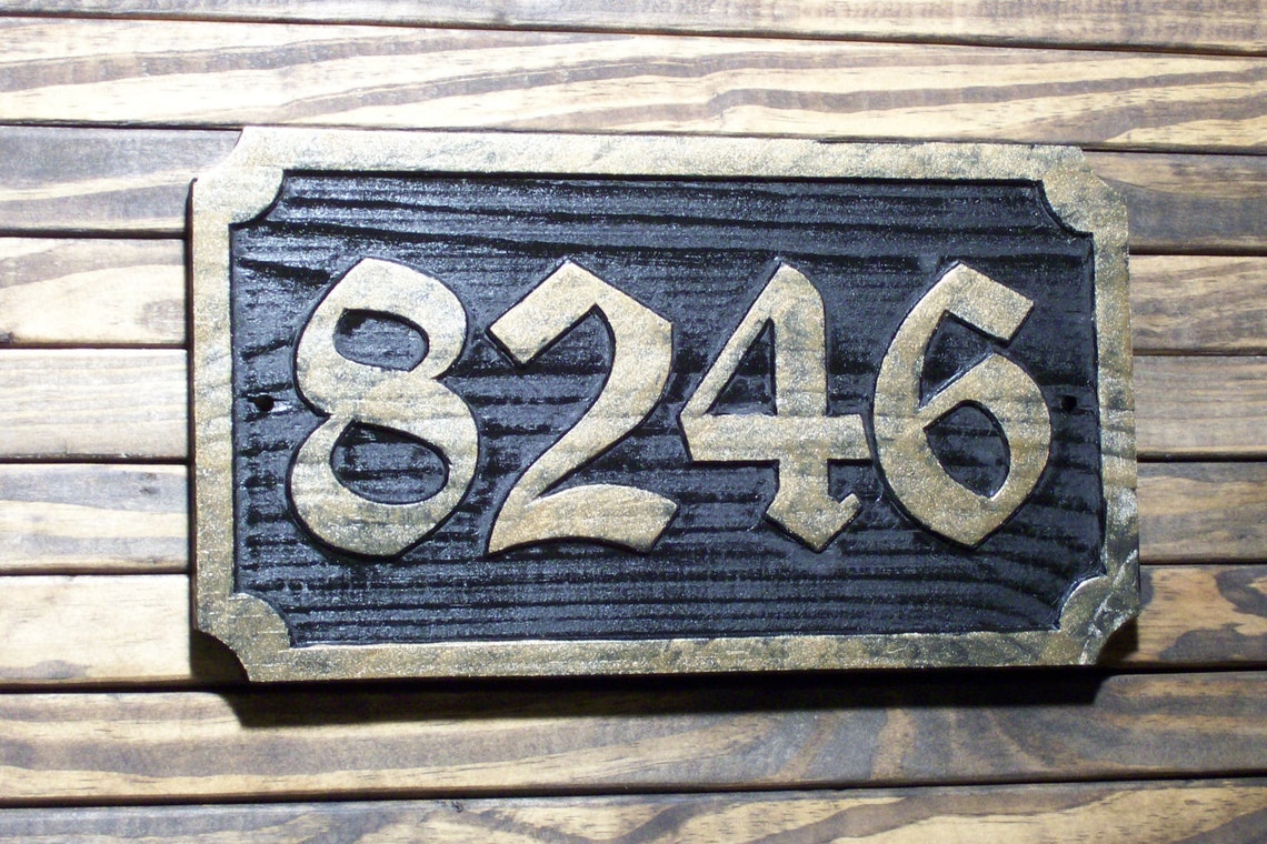 Custom Carved Address Sign Brass Finished Wood Hand Painted | Etsy