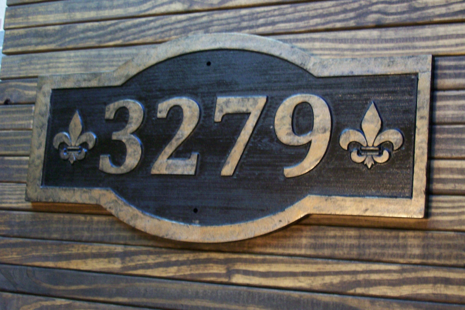 Custom Carved Address Sign Fleur De Lis Large Antique Brass Finished ...