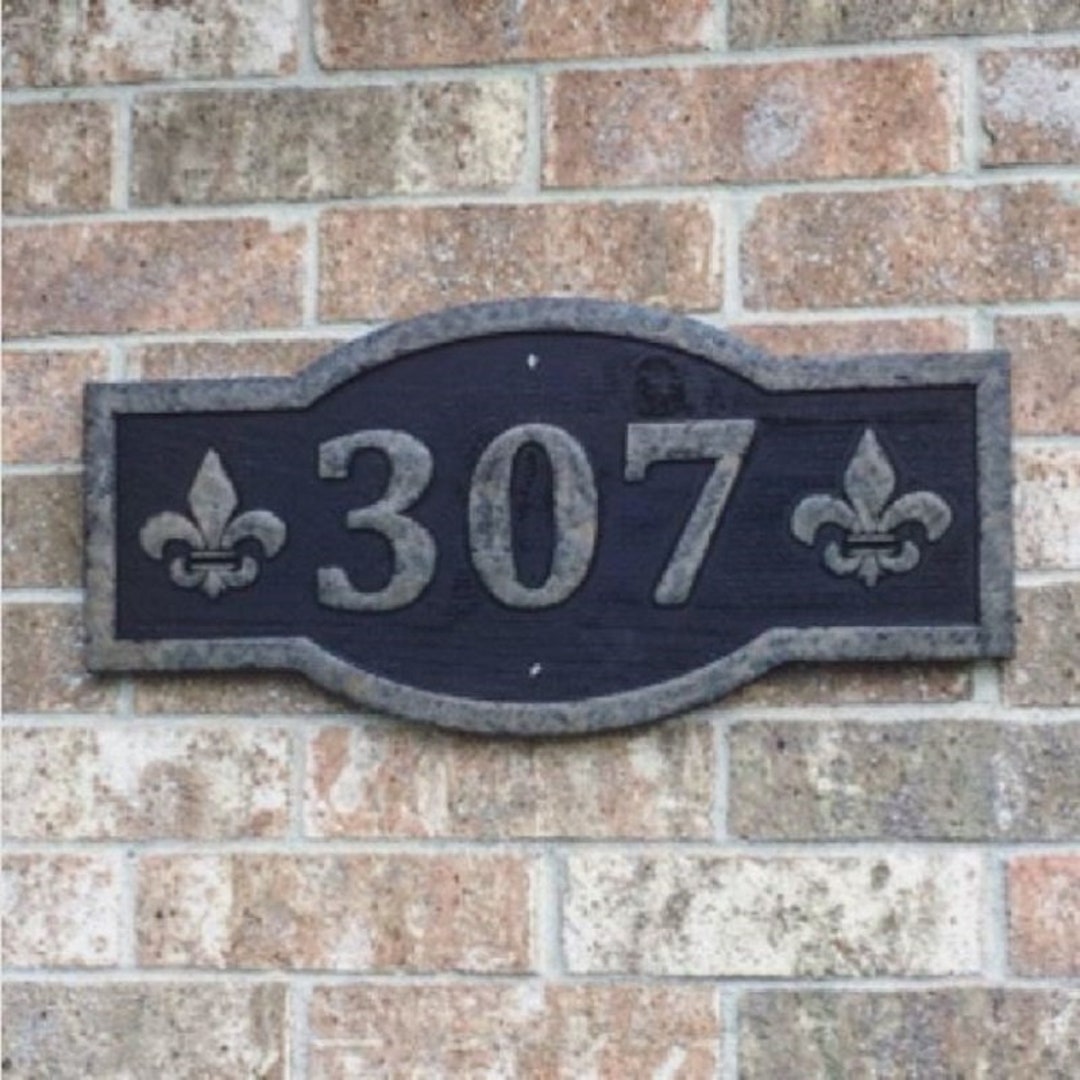 Custom Carved Address Sign Fleur De Lis Large Antique Brass Finished ...
