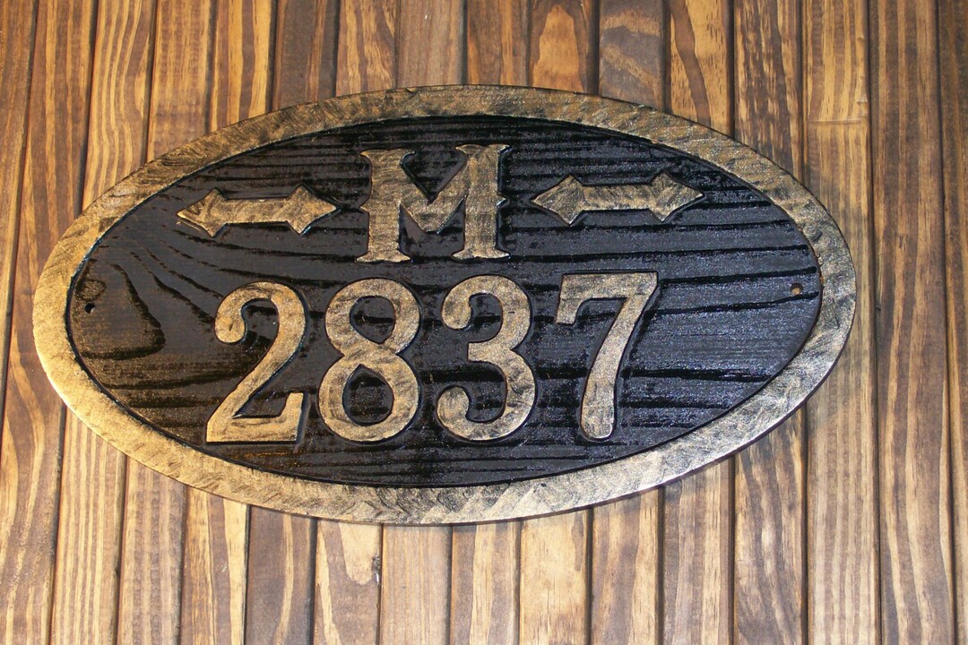 Monogram Address Sign Antique Brass Finished Large Oval Custom Carved ...