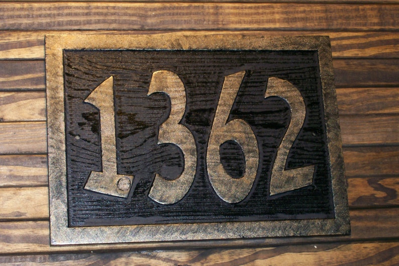 Carved Address Number Sign Brass Finished Wood Hand Painted - Etsy