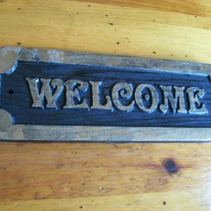 Carved Welcome Sign Wood Plaque Antique Brass Finish - Etsy