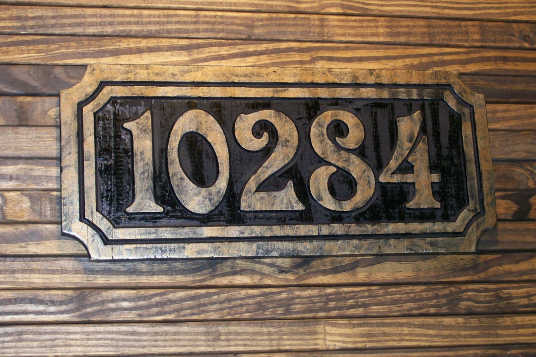 Large Address Sign Antique Brass Finished Wood Custom Carved Plaque - Etsy