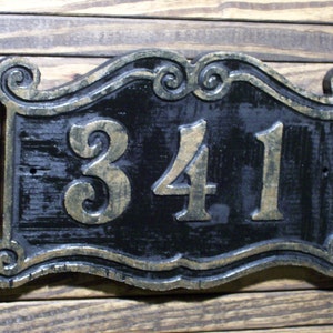Wooden Address Sign Antique Brass Finished Double Scroll - Etsy