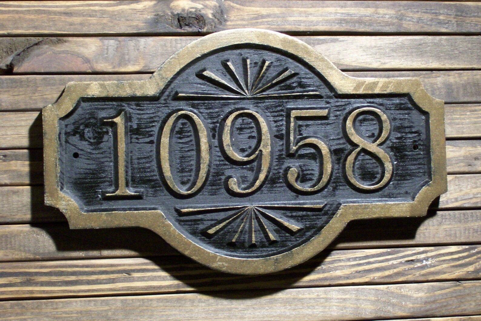 Address Sign Antique Brass Finished Double Arch Custom Carved Wood ...