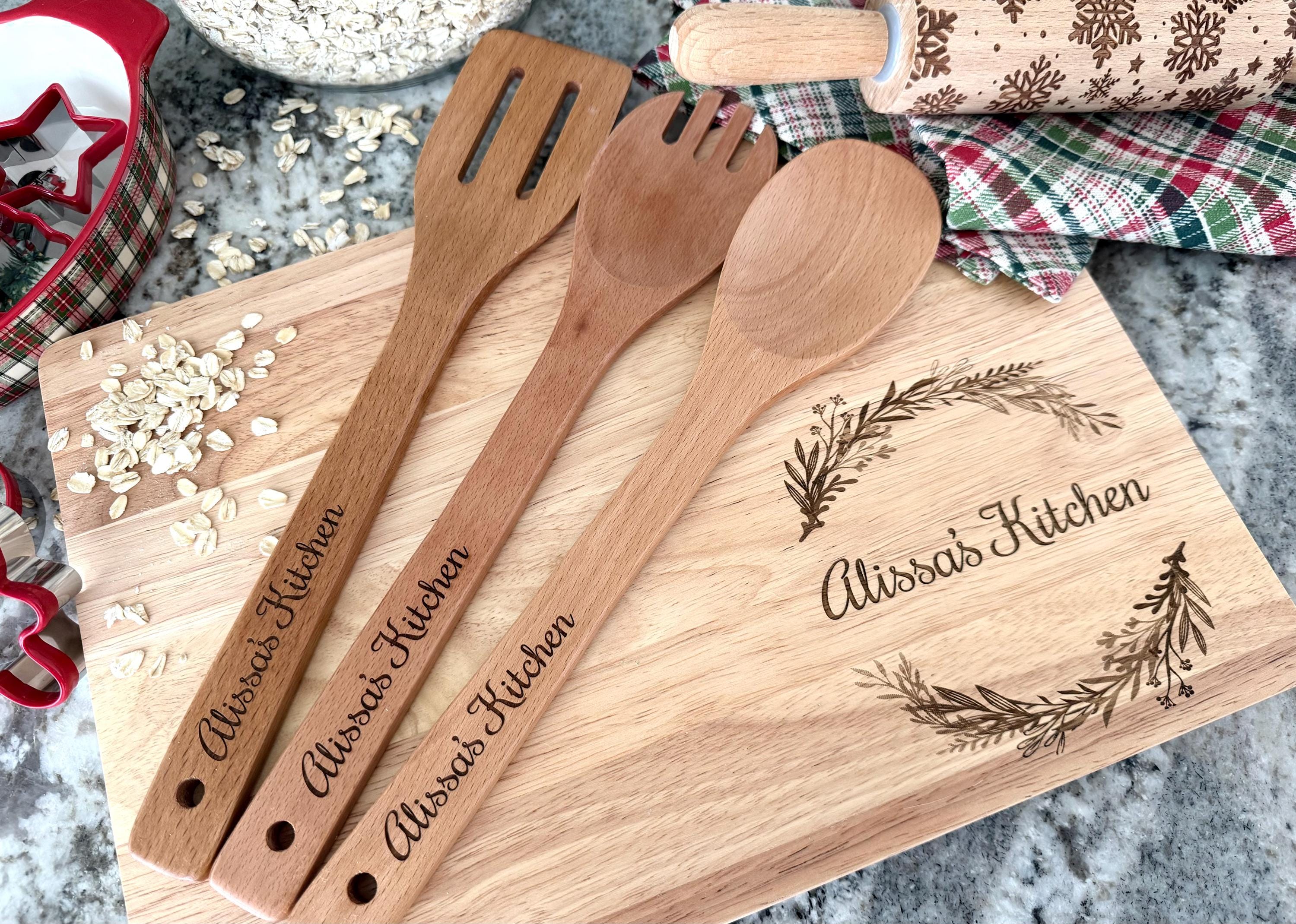 Personalized Sourdough Board Utensil Set, Custom Engraved Cutting Board ...