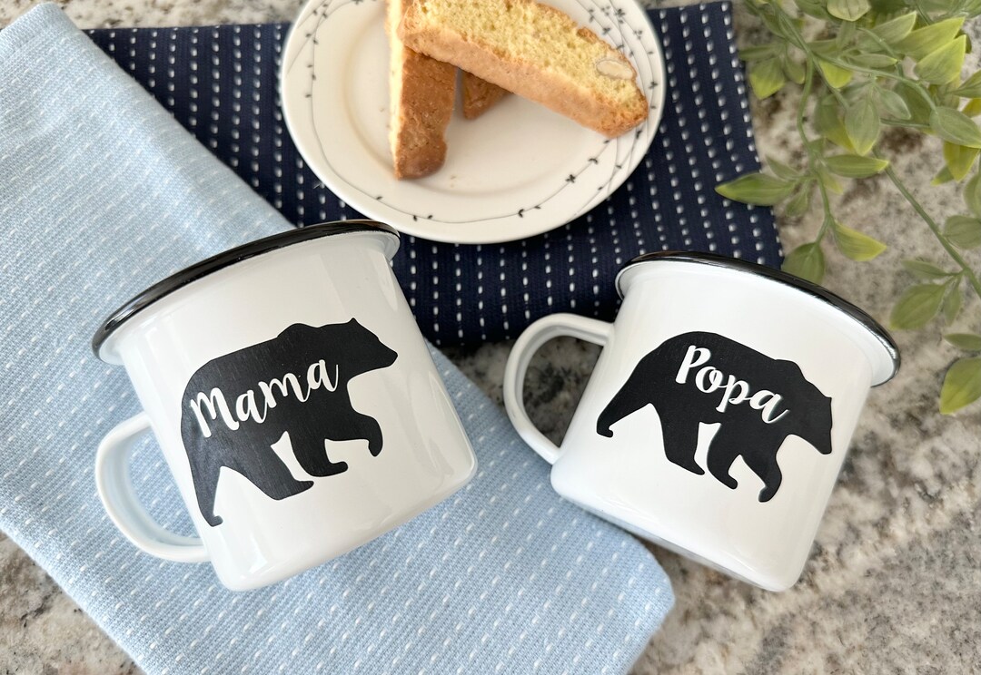 Mama Bear Enamel Mug Personalized, Mothers Day Gifts, Papa Bear Camping ...