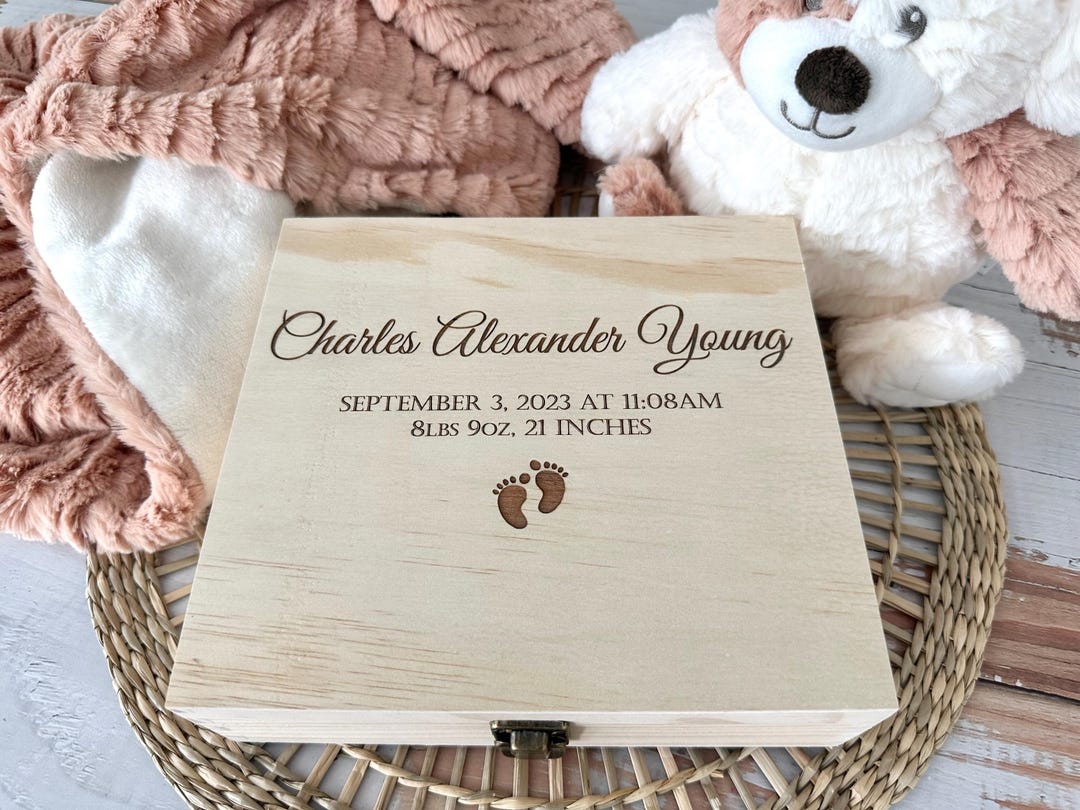 Personalized Baby Memory Box, Custom Keepsake Chest, Engraved Wooden ...