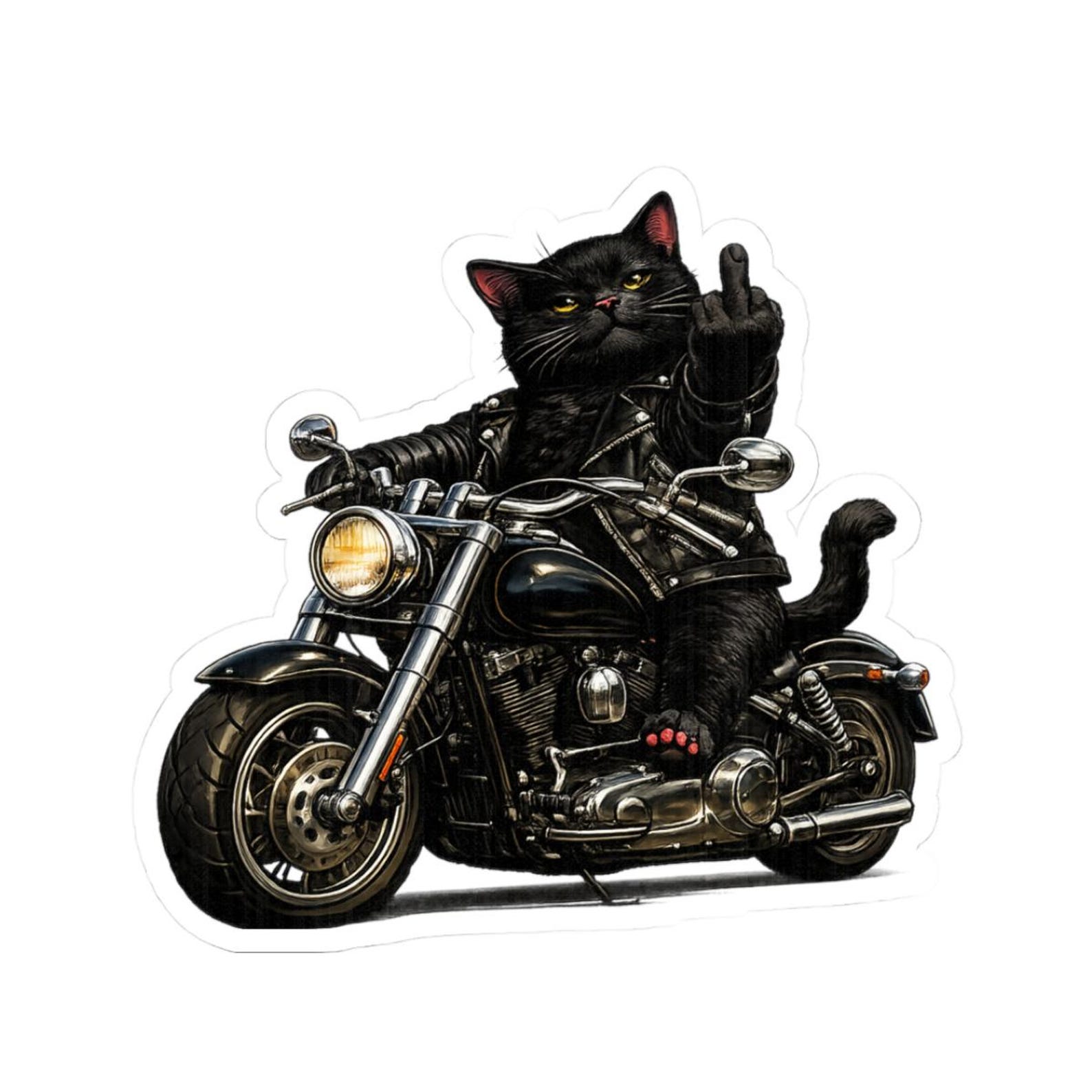Biker Black Cat Sticker | Kiss-cut Motorcycle Cat Sticker - Etsy