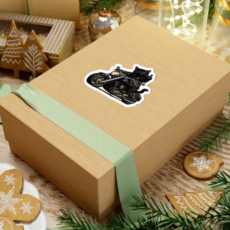 Biker Black Cat Sticker | Kiss-cut Motorcycle Cat Sticker - Etsy