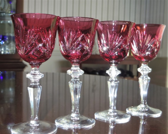 Two Ruby Red Cordial Glasses Home & Living Drink & Barware Kitchen ...