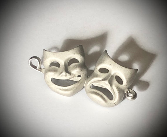 Sterling Comedy Tragedy Theater Masks Pin - Gem