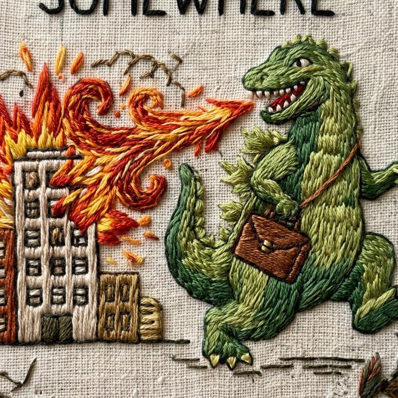 Funny Godzilla Embroidery Kit, It's 5 O'clock Somewhere, 6 & 8 Inch ...