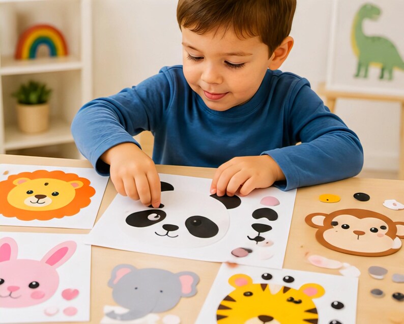 Animal Face Cut and Paste Activity | 20 Matching Crafts, Scissor Skills ...