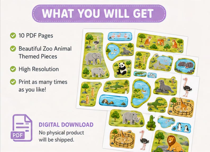 DIY Zoo Animal Printable Activity Set, Safari Matching Game, Montessori ...