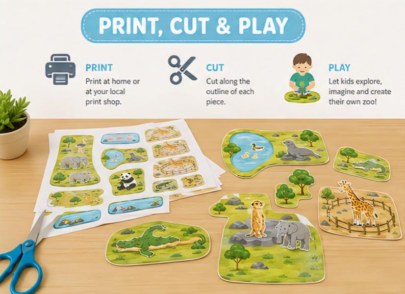 DIY Zoo Animal Printable Activity Set, Safari Matching Game, Montessori ...