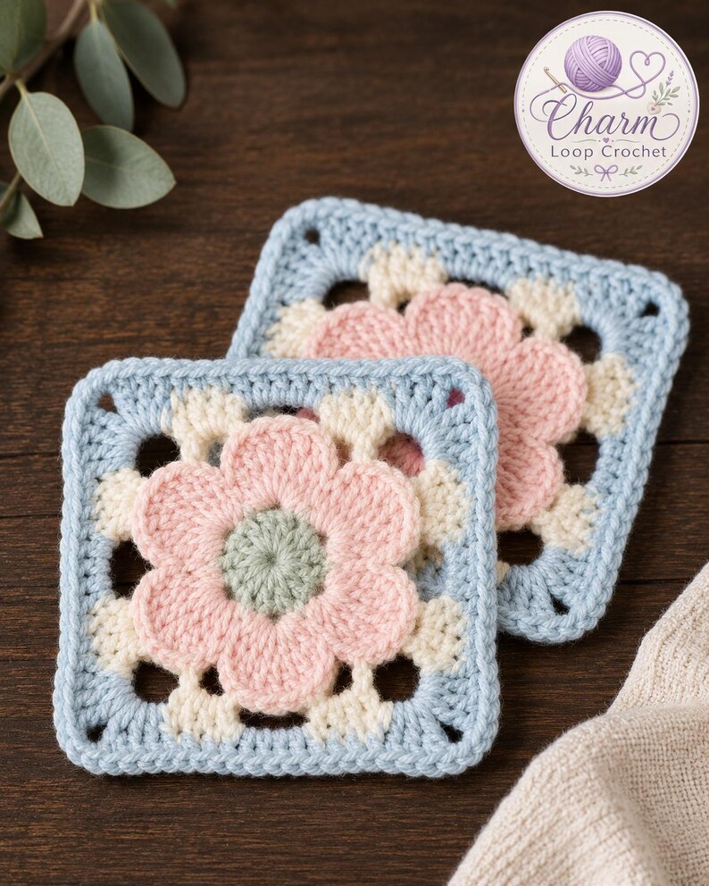 Floral Granny Square Coaster Crochet Pattern, Pastel Mug Rug PDF - Etsy