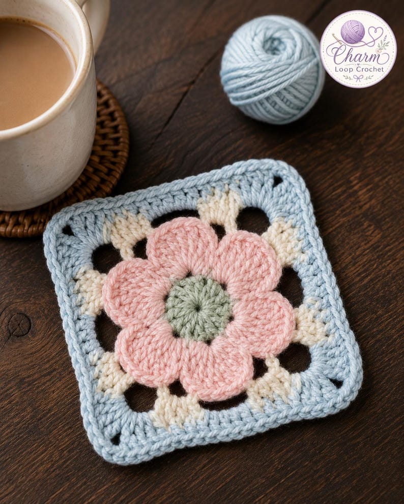 Floral Granny Square Coaster Crochet Pattern, Pastel Mug Rug PDF - Etsy