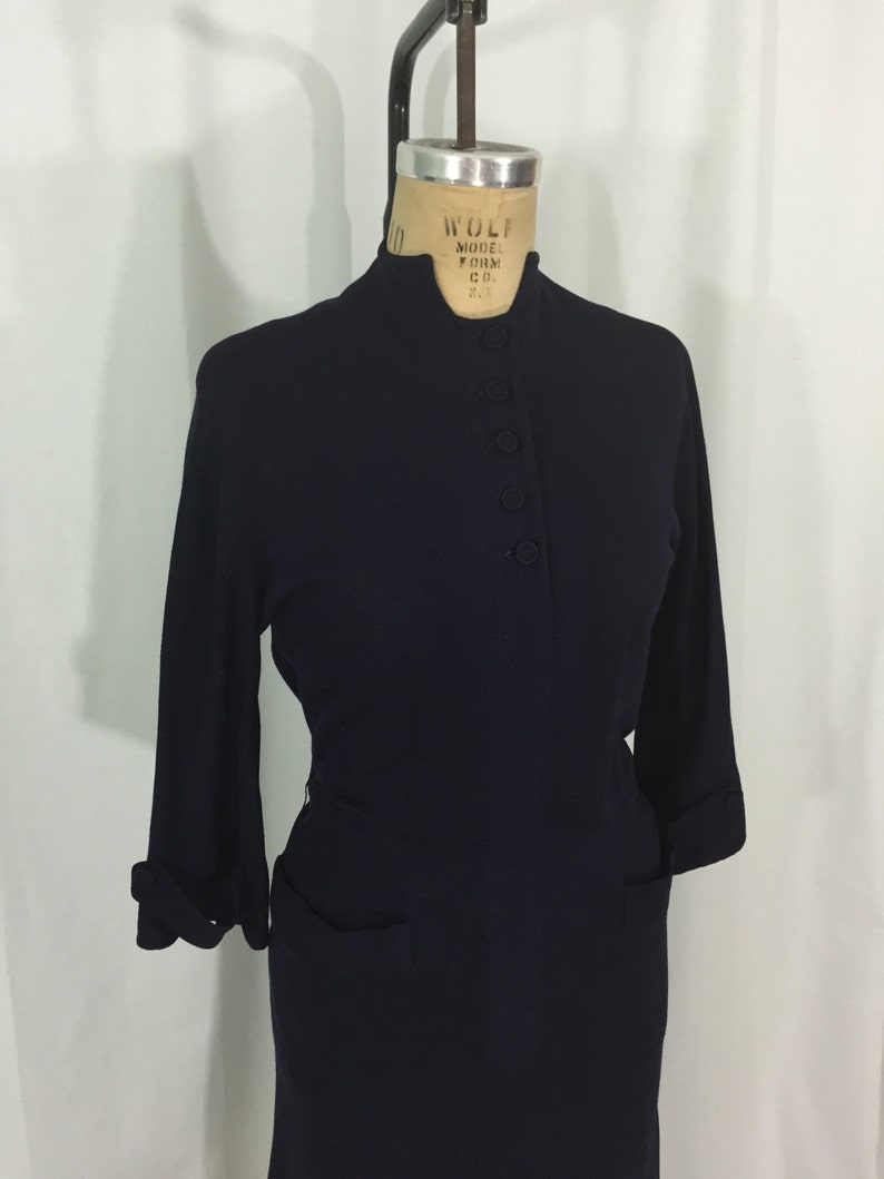 Vintage 1940's Knit Dress / Kenneth Tischler / Navy Blue / | Etsy