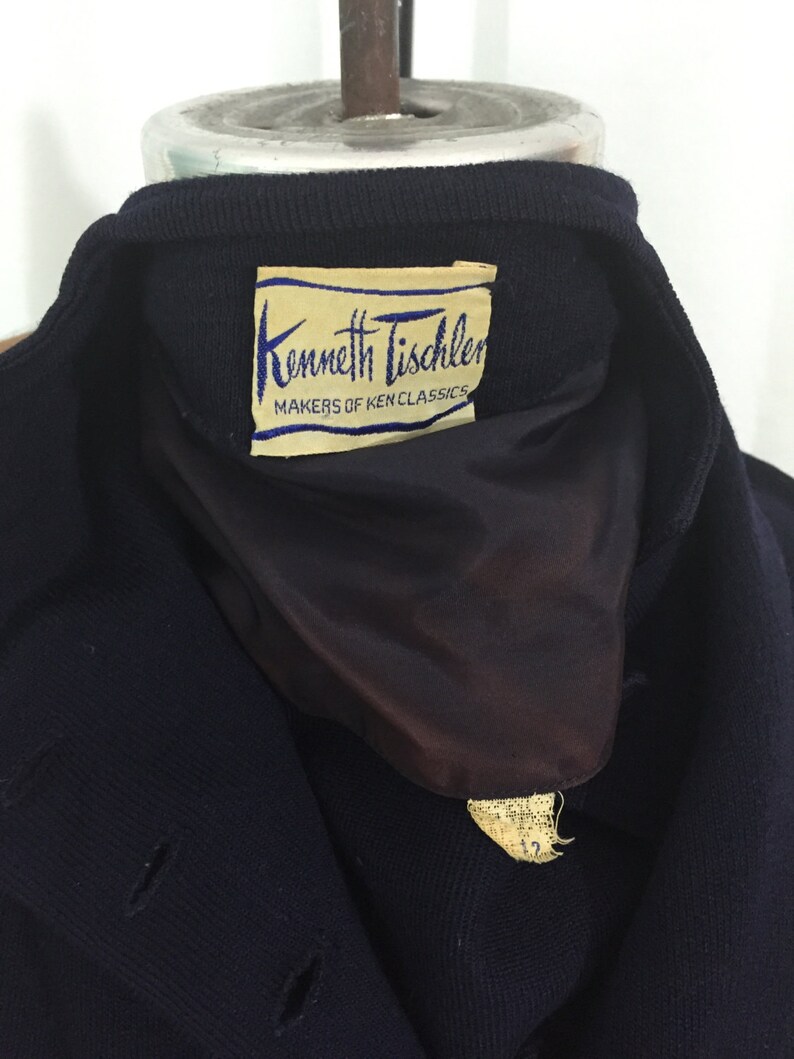 Vintage 1940's Knit Dress / Kenneth Tischler / Navy Blue / | Etsy