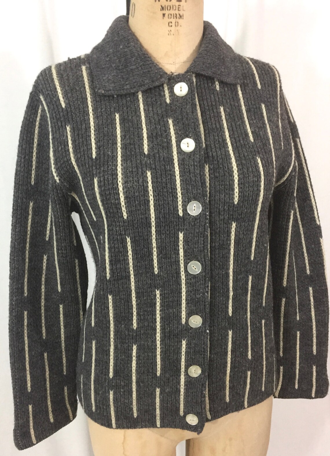 Vintage 1950's Striped Cardigan Sweater / Rosanna / 50’s Wool Cardigan ...