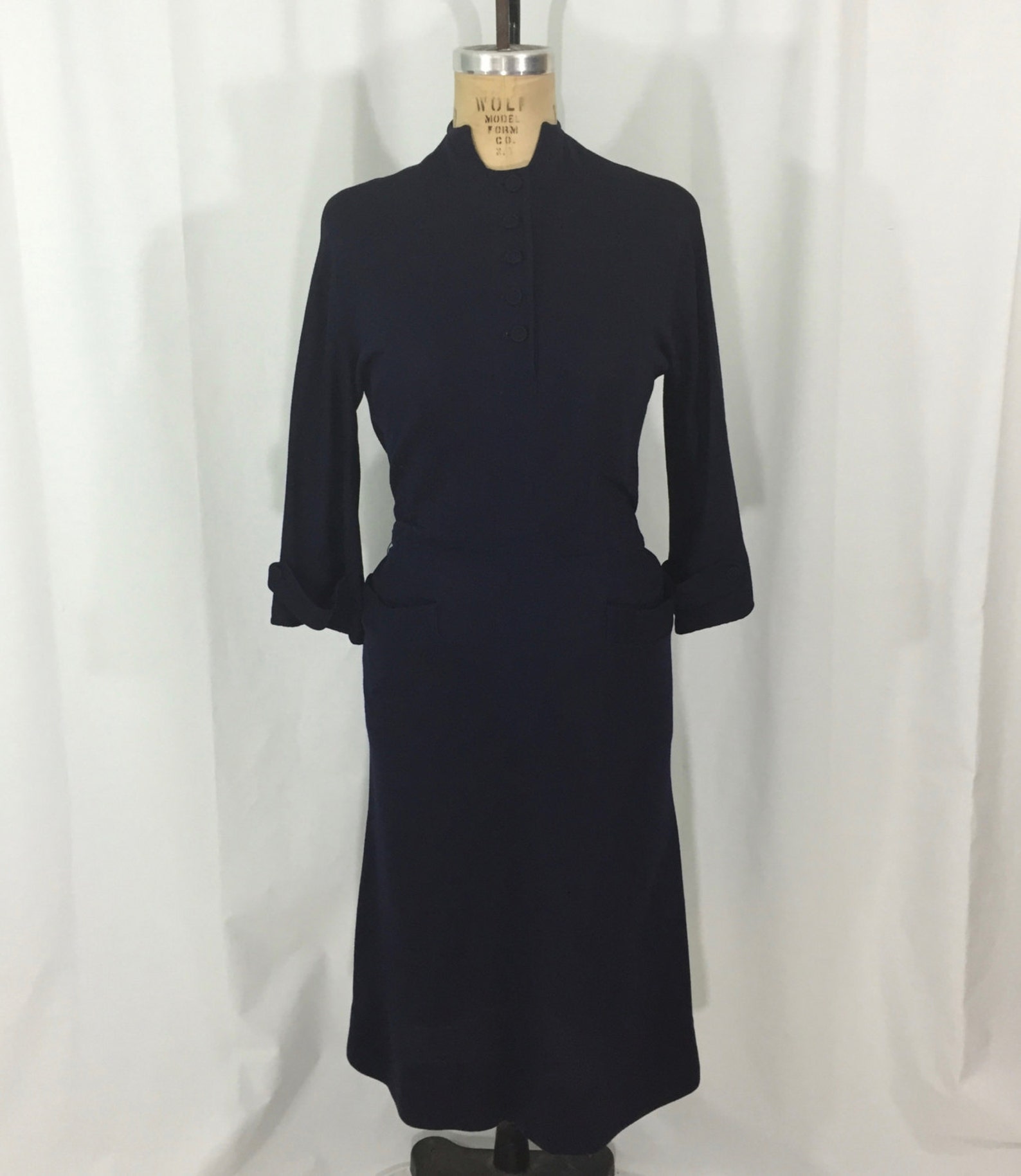 Vintage 1940's Knit Dress / Kenneth Tischler / Navy Blue / | Etsy