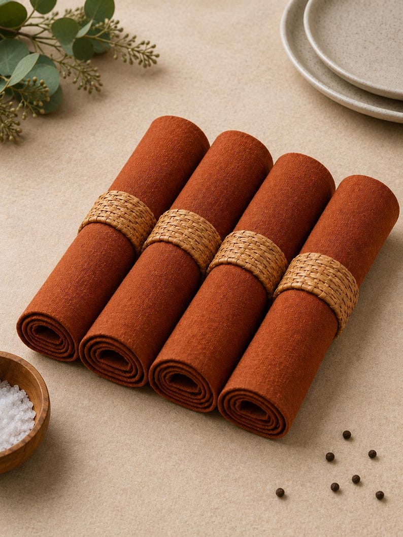 Rust Terracotta Linen Napkin Set | Washed Linen Dinner Napkins ...