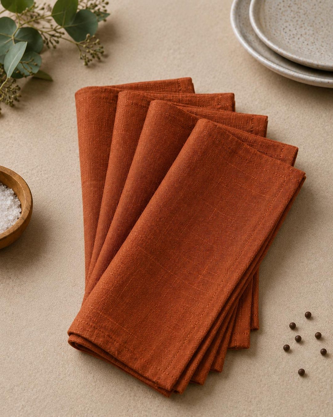 Rust Terracotta Linen Napkin Set | Washed Linen Dinner Napkins ...